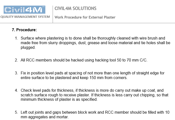 Work Procedure for External Plastering - Civil4M