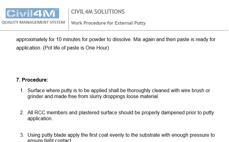 Work Procedure for External Putty Work - Civil4M